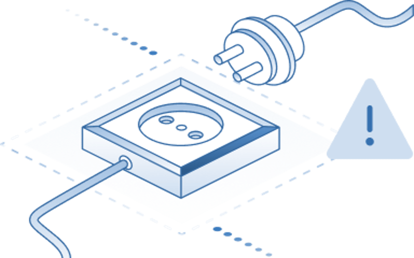 Unplugged socket with warning symbol